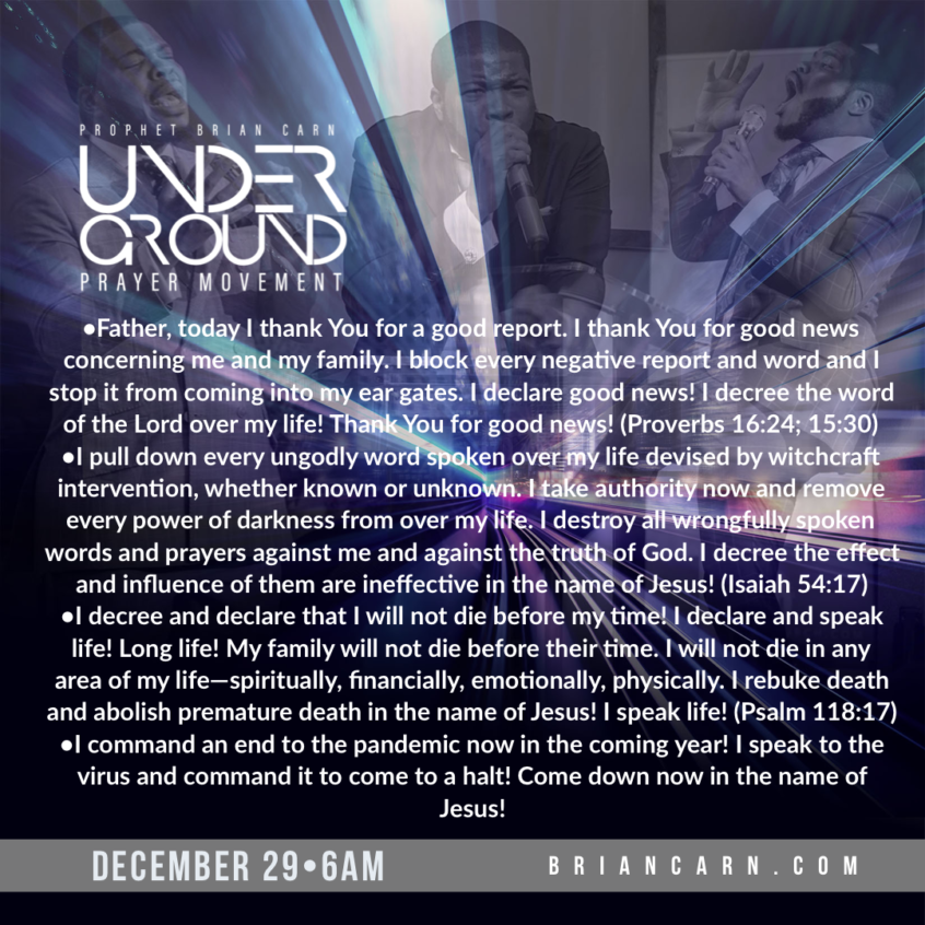 December 29 @6am | Underground Prayer Movement | Brian Carn Ministries